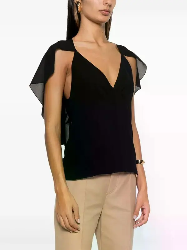 Chloé Cape Detail V-neck Sleeveless Top - Black