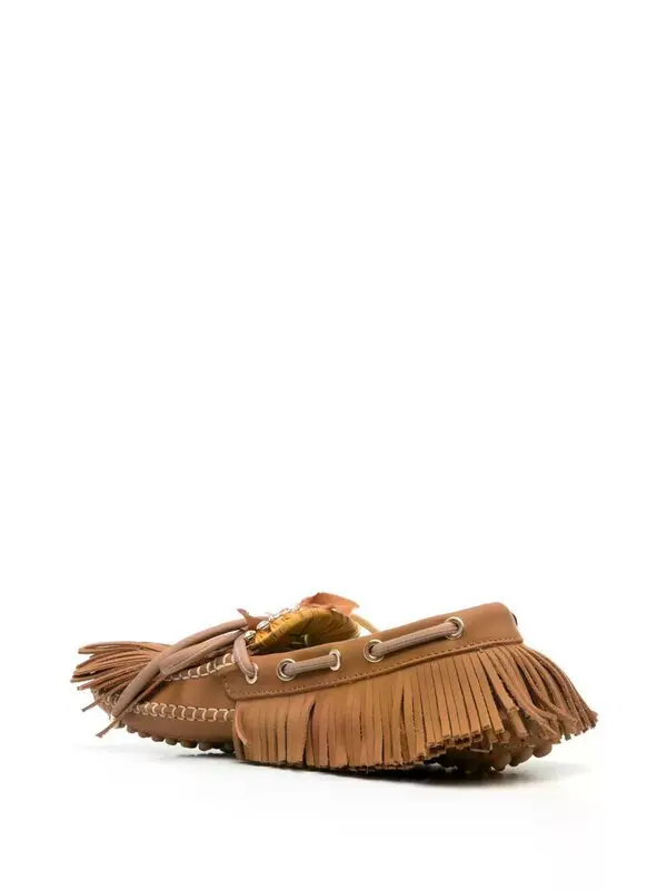13 09 SR Fringed Leather Loafers With Crystal Embellishment - Brown