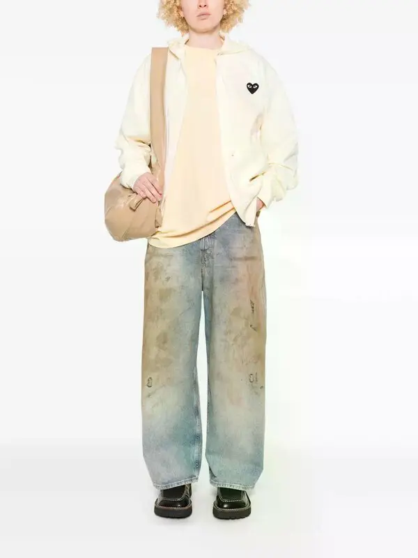 Play Comme Des Garcon Large Heart-print Zip-up Hoodie - Neutrals