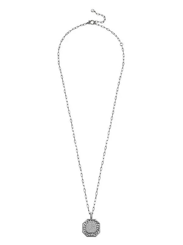 Shay 18k White Gold Link Diamond Border Pendant Necklace