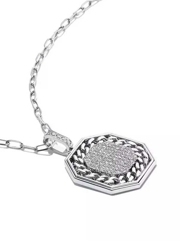 Shay 18k White Gold Link Diamond Border Pendant Necklace