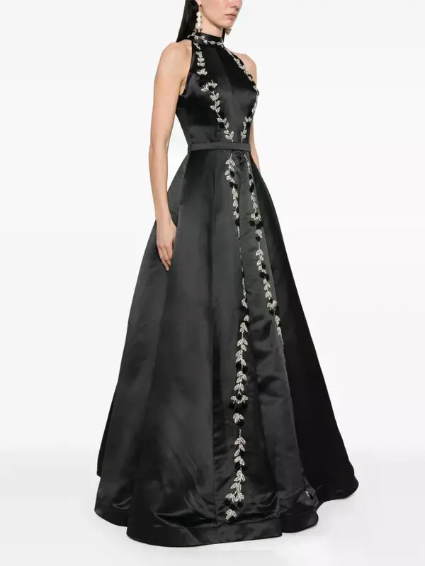 AAVVA Floral Embroidered Gown - Black