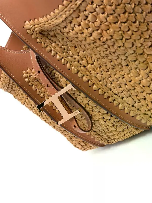 TOD'S Raffia Tote Bag With Leather Trim