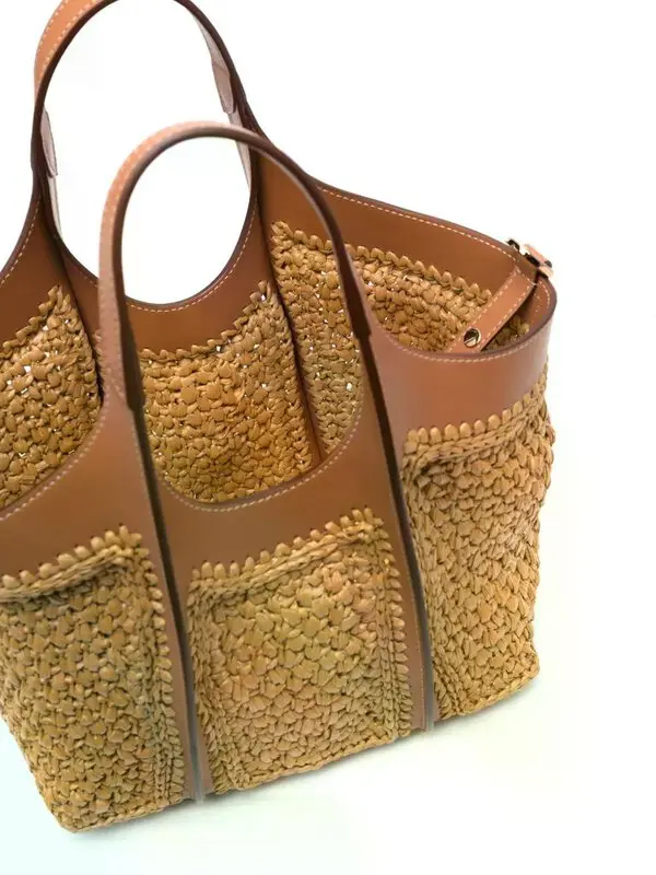 TOD'S Raffia Tote Bag With Leather Trim