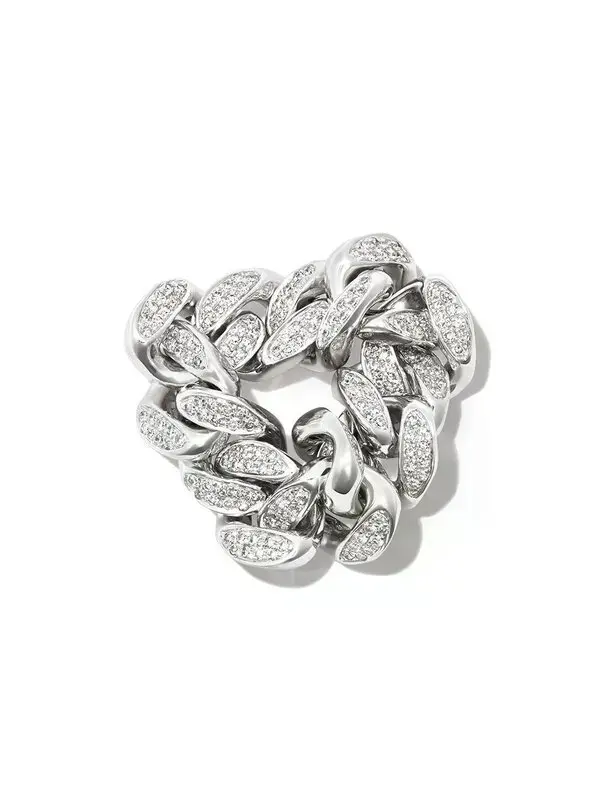 Shay 18k White Gold Diamond Flat-link Ring - Silver