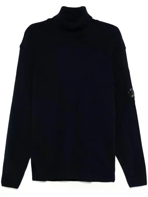 C.P. COMPANY Wool Blend Lens Detail Roll Neck Sweater - Blue