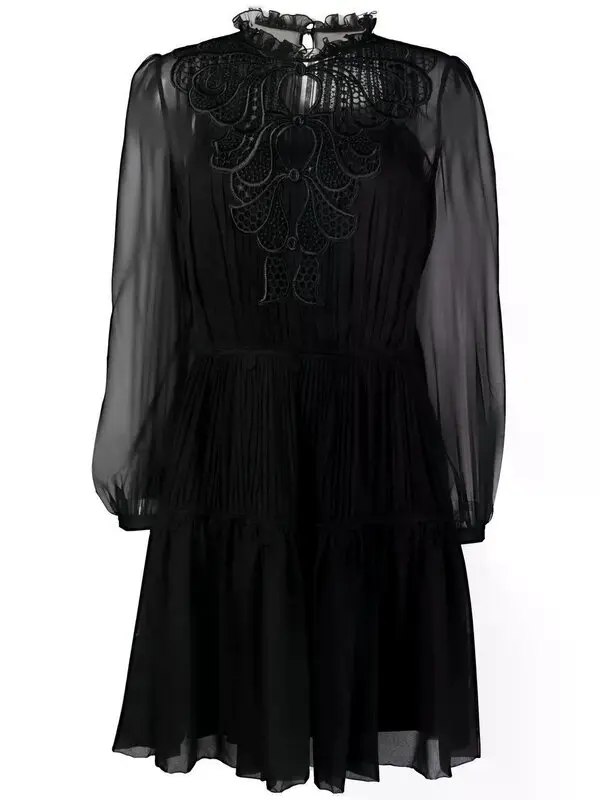 Alberta Ferretti Sheer Lace Detail Dress - Black