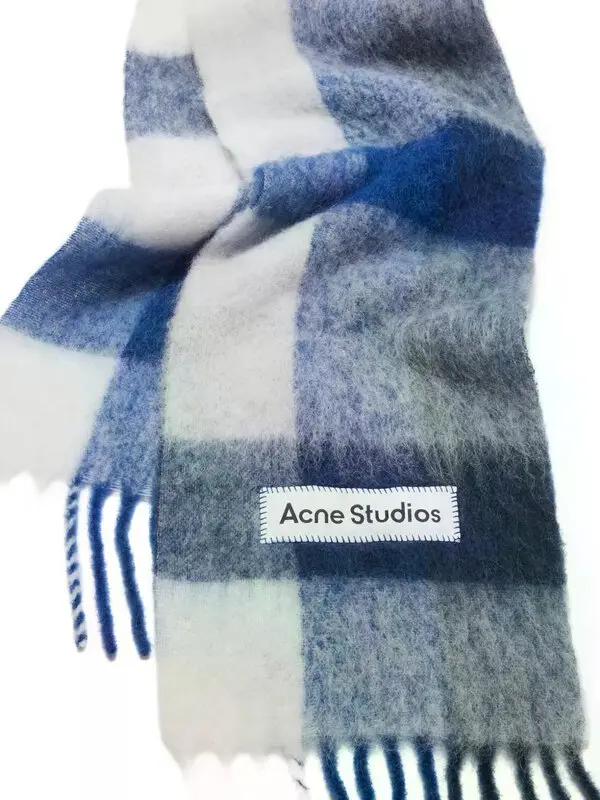 Acne Studios Check Logo-appliqué Scarf - Blue