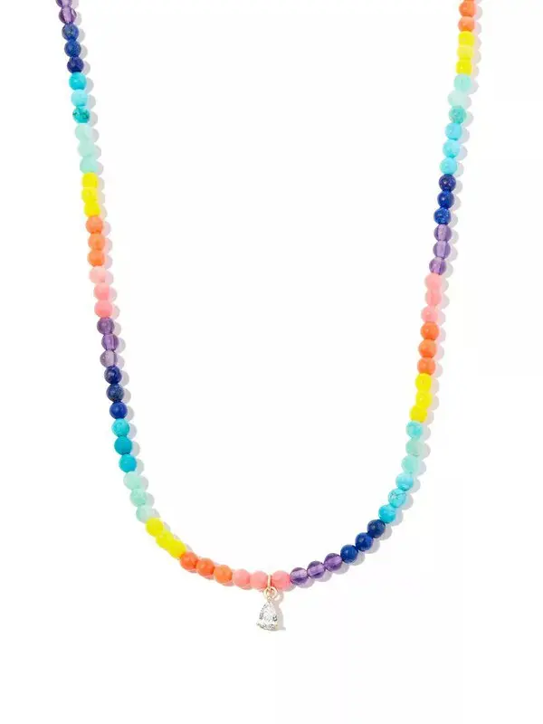 Yvonne Léon 9kt Yellow Gold Diamond Rainbow Necklace - Red