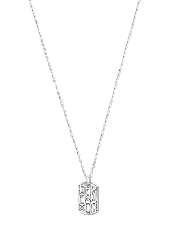 SUZANNE KALAN 18kt White Gold Inlay Diamond Dog Tag Pendant Necklace - Silver
