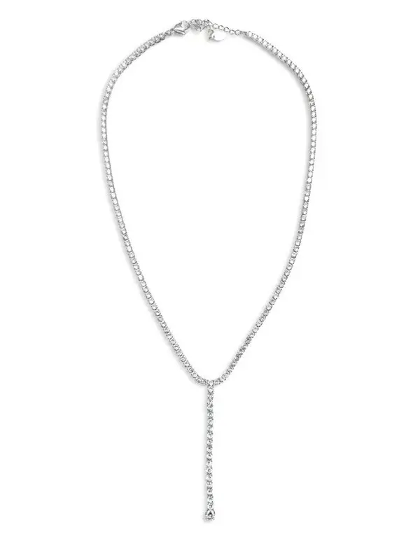 HZMER JEWELLERY Tone Stainless Steel Rhinestone Embellished Lariat Necklace - Silver