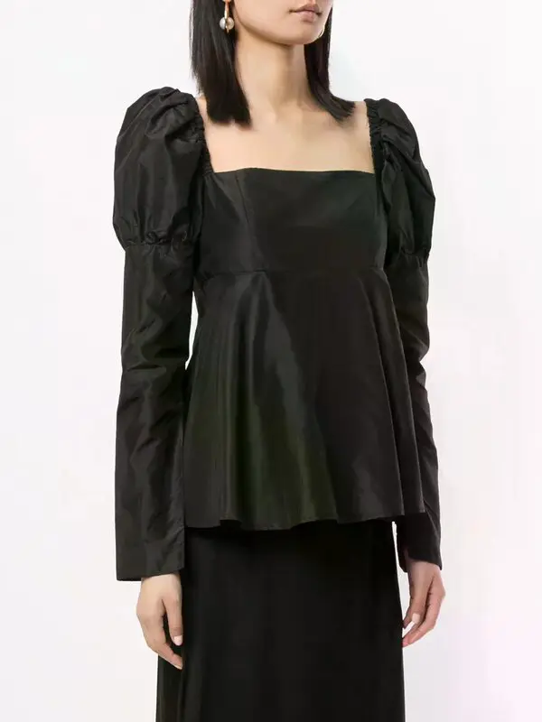 MACGRAW Silk Square Neck Blouse - Black