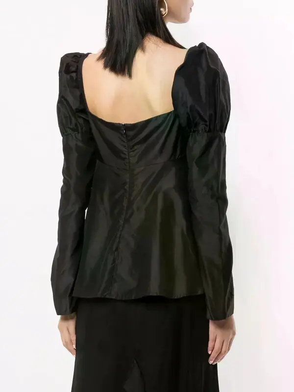MACGRAW Silk Square Neck Blouse - Black