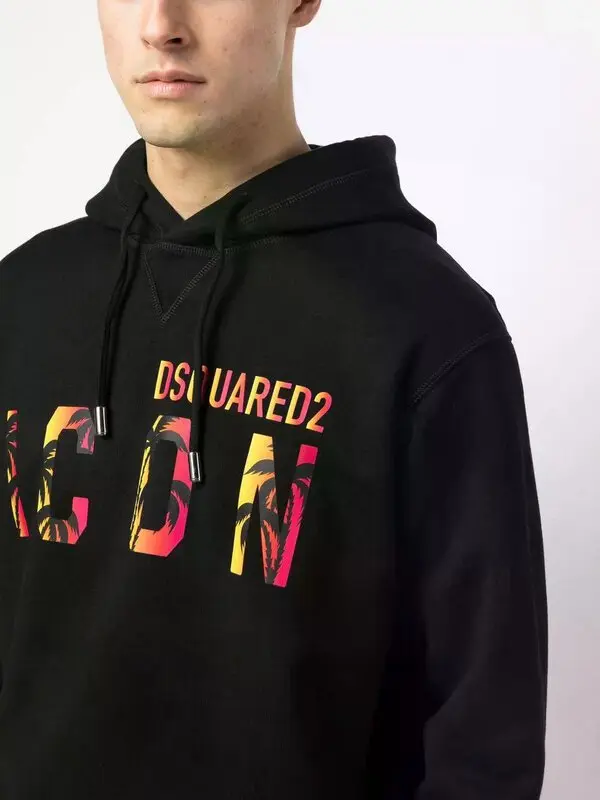 Dsquared2 Icon Print Hooded Sweatshirt - Black