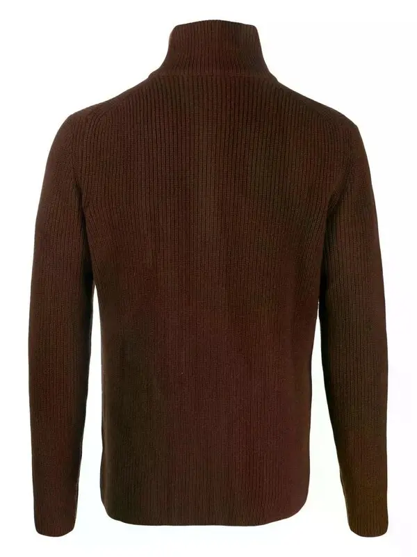 DELL'OGLIO Stand-collar Half-zip Jumper - Brown