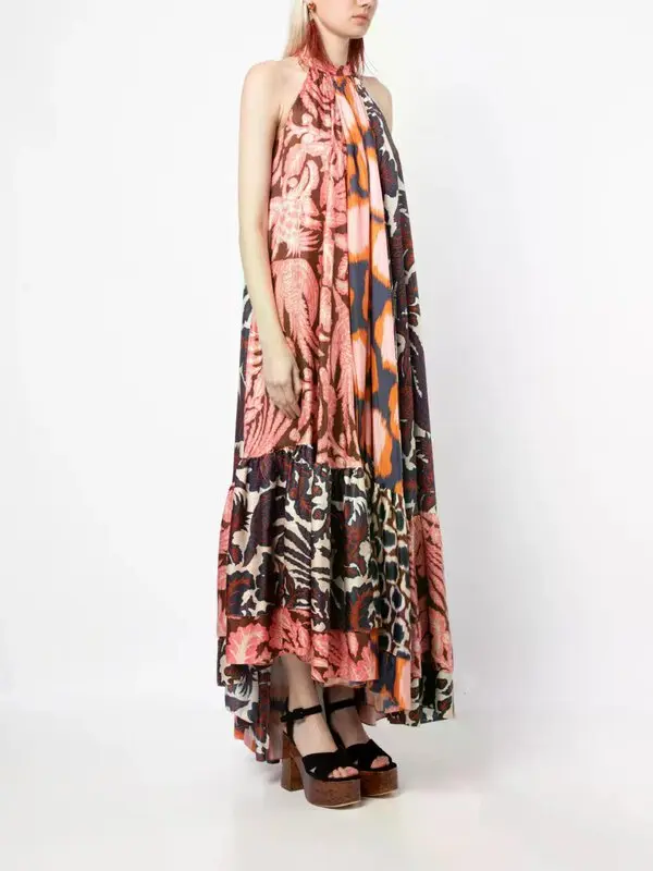 Biyan Graphic-print Halterneck Silk Maxi Dress