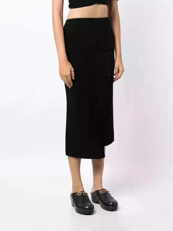 FENG CHEN WANG Ribbed Knit Wool Blend Midi Skirt