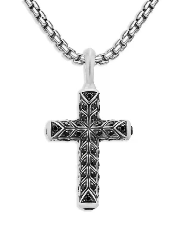 David Yurman Sterling Pavé Black Diamond Cross Pendant - Silver