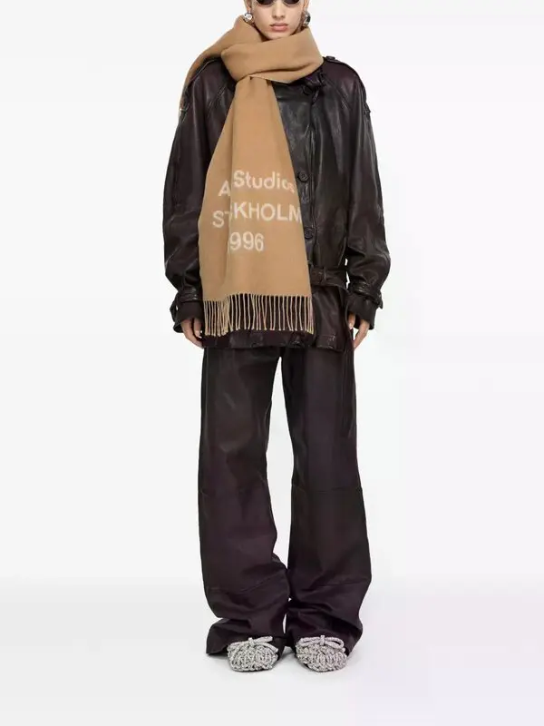 Acne Studios Logo-print Wool Scarf - Brown