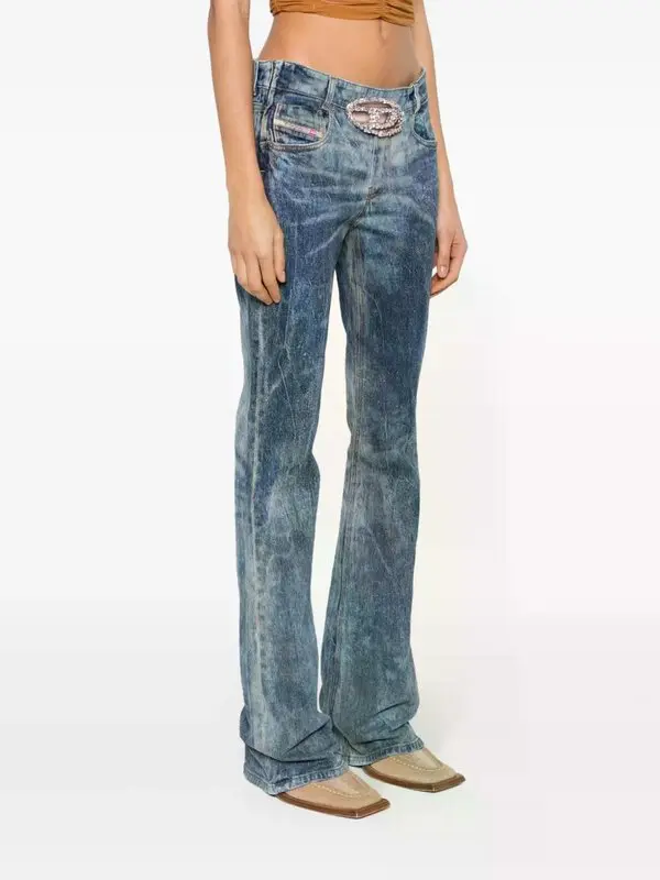 DIESEL® Gem-embellished Logo Buckle Flared Jeans