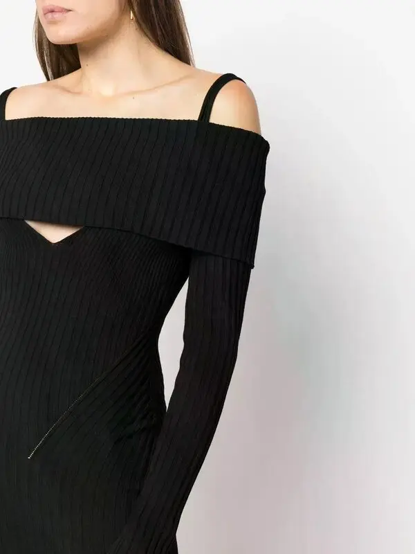 ANDREĀDAMO Off-shoulder Ribbed Knit Dress