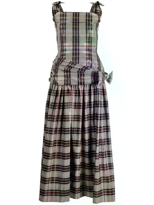 MOLLY GODDARD Bow-detail Tartan Check Maxi Dress - Grey