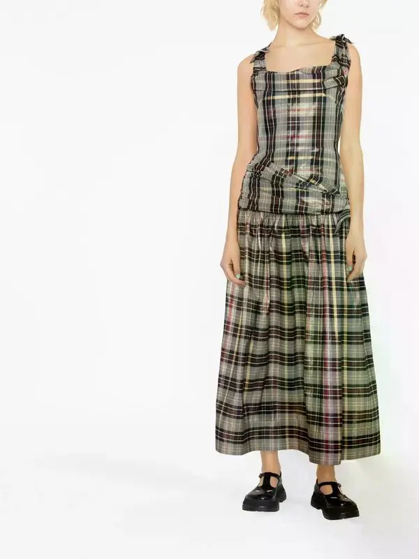 MOLLY GODDARD Tartan Check Maxi Dress With Bow Detail