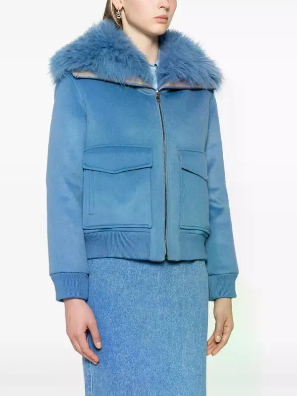 LISKA Cashmere Bomber Jacket With Faux Fur Collar