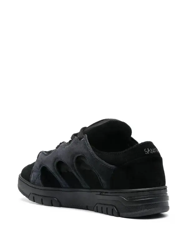 SANTHA Padded Calf Suede Lace-up Sneakers - Black