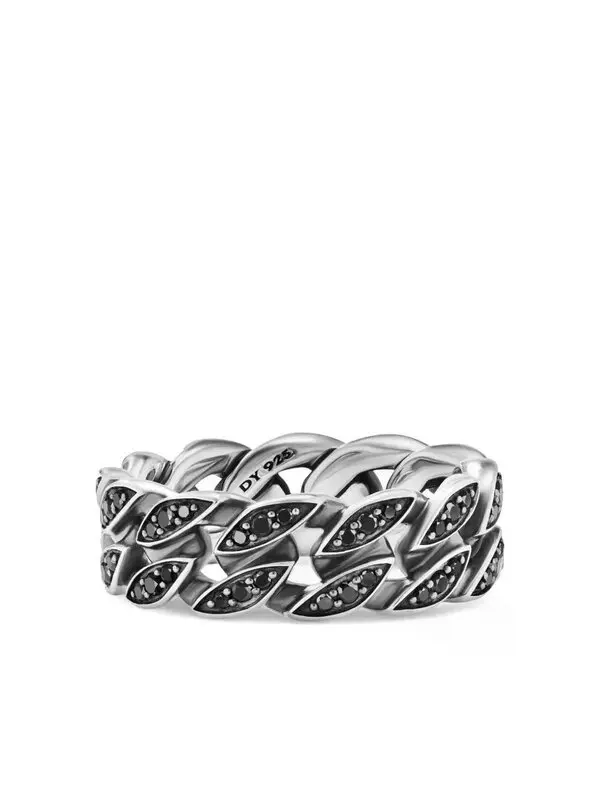 David Yurman Sterling Silver Curb Chain Diamond Band Ring