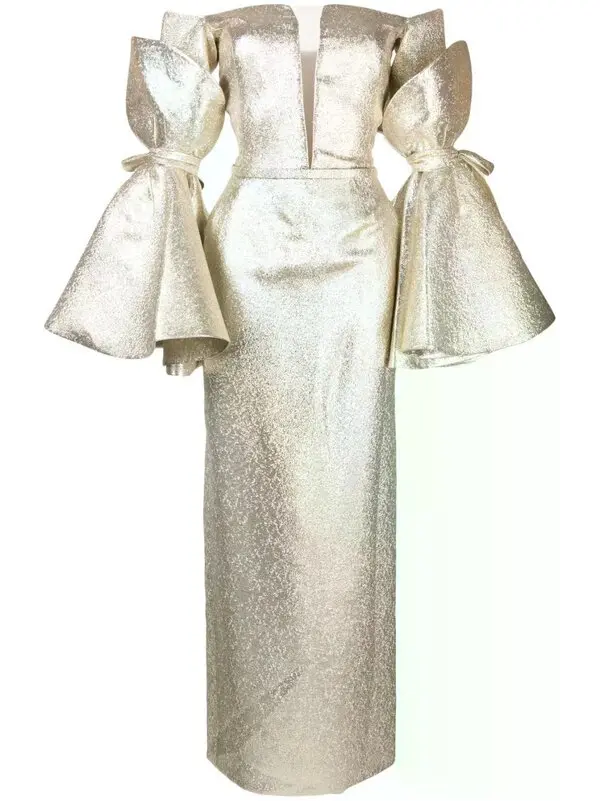 SAIID KOBEISY Brocade Effect Off-shoulder Gown - Gold