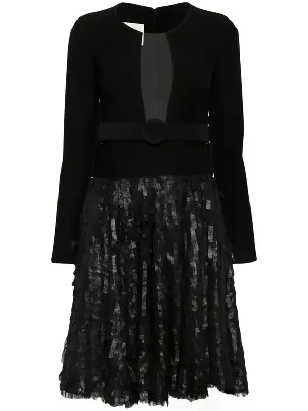 GEMY MAALOUF Belted Fringed Midi Dress - Black
