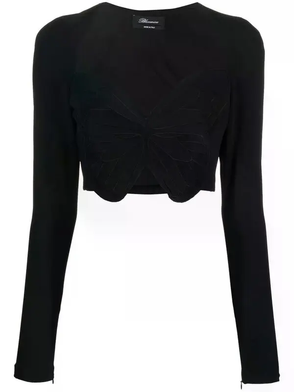 Blumarine Cropped Top With Butterfly Motif - Black
