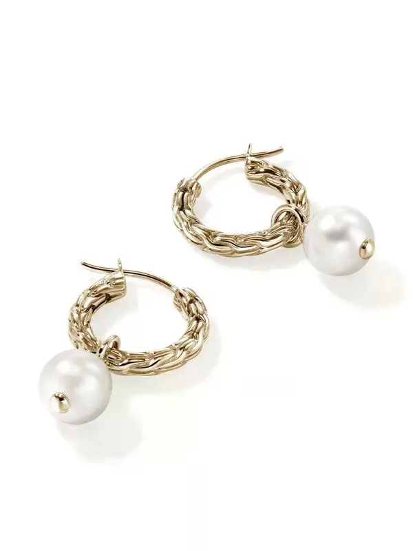John Hardy 14kt Yellow Pearl Hoop Earrings