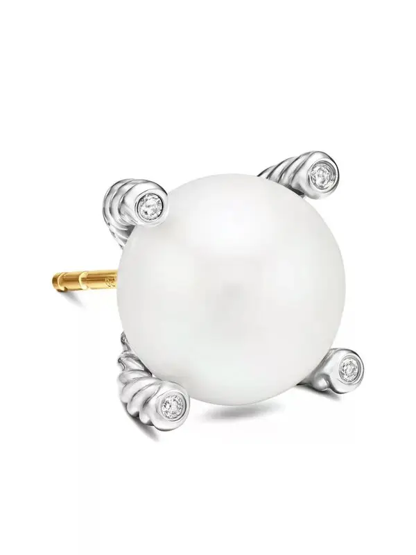 David Yurman Sterling Pearl And Diamond Stud Earrings - Silver