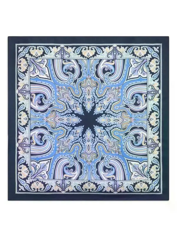 Etro Patterned Silk Pocket Square - Blue