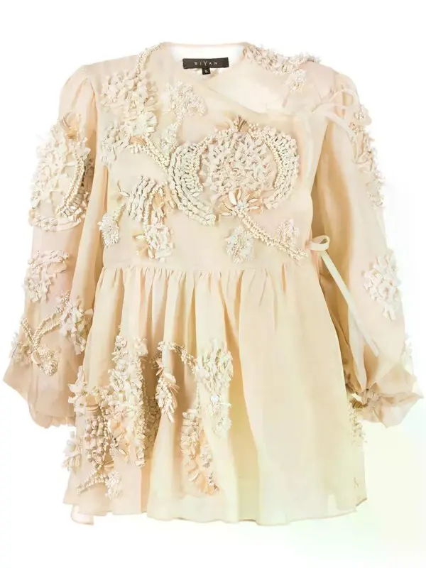 Biyan Floral Embroidered Silk Blouse - Neutrals
