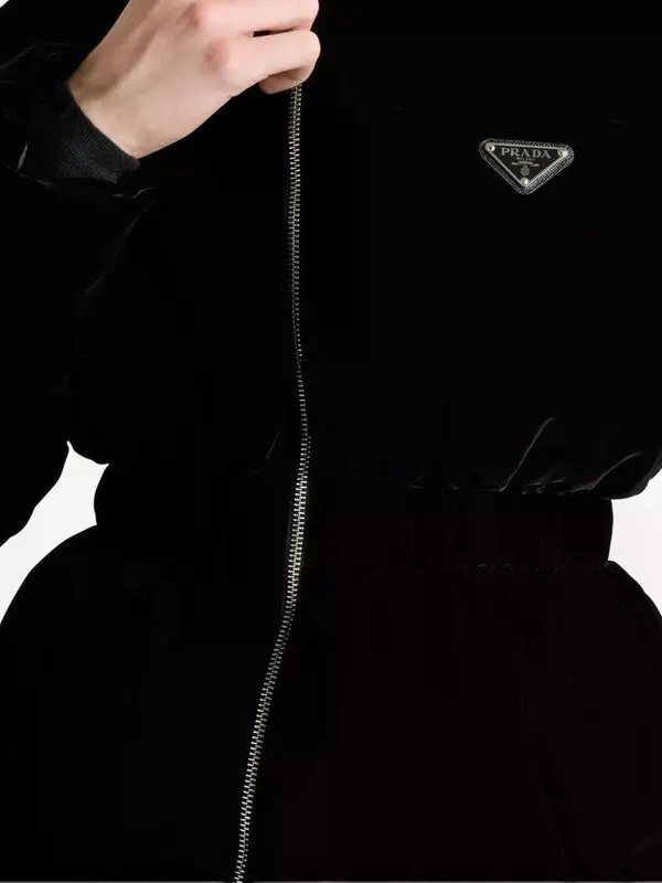 Prada Velvet Down Jacket With Triangle Logo - Black