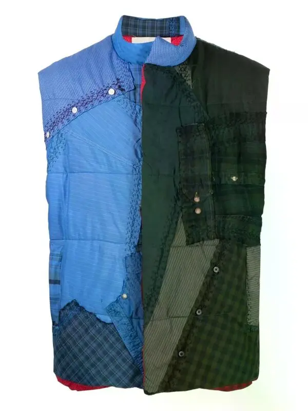By Walid Patchwork Padded Gilet - Blue