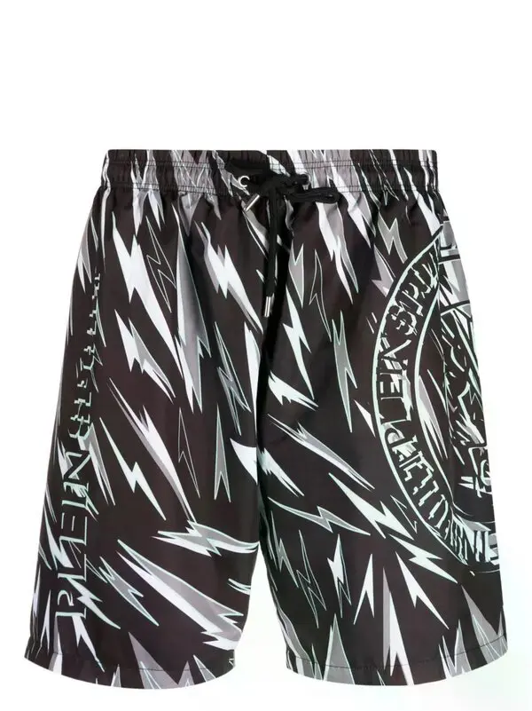 PLEIN SPORT Lightning-print Swim Shorts - Black