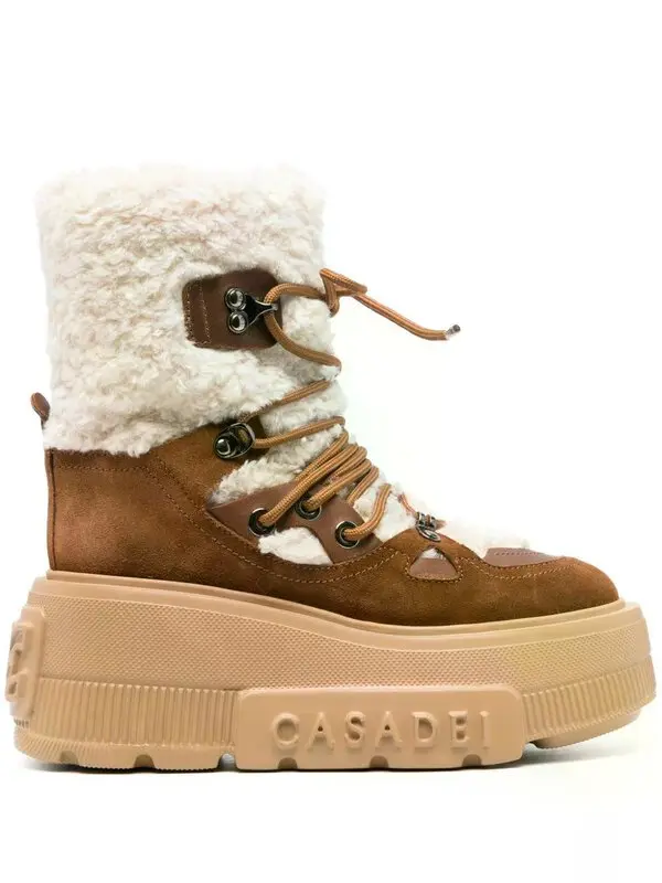 Casadei Shearling-lined Paneled Boots - Brown