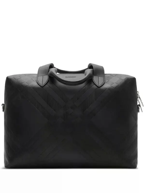 Burberry Embossed Check Leather Briefcase - Black