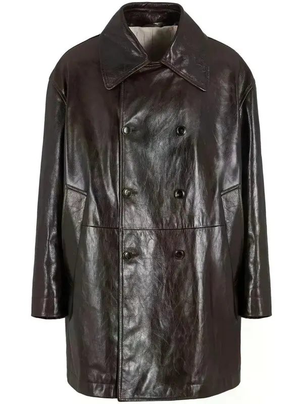 Giorgio Armani Leather Double-breasted Coat