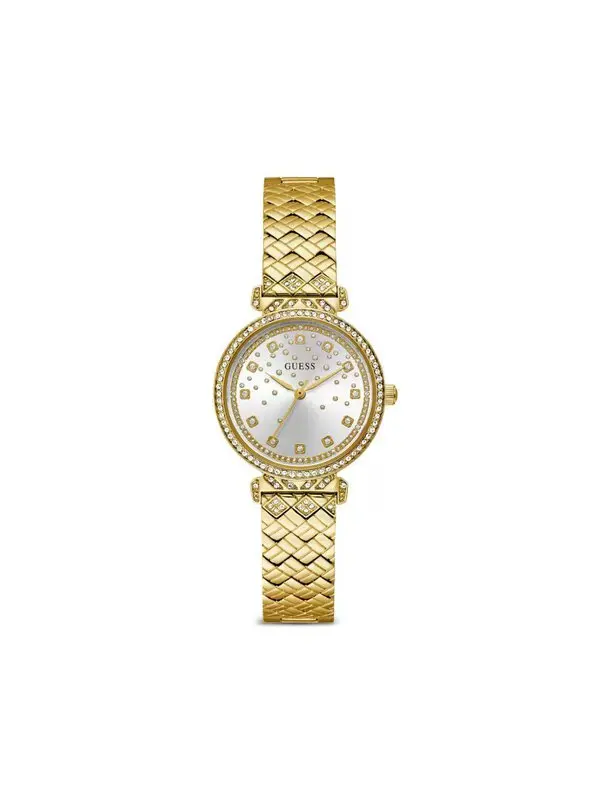 Guess Crystal Embellished Stainless Steel Link Bracelet Watch - Silver