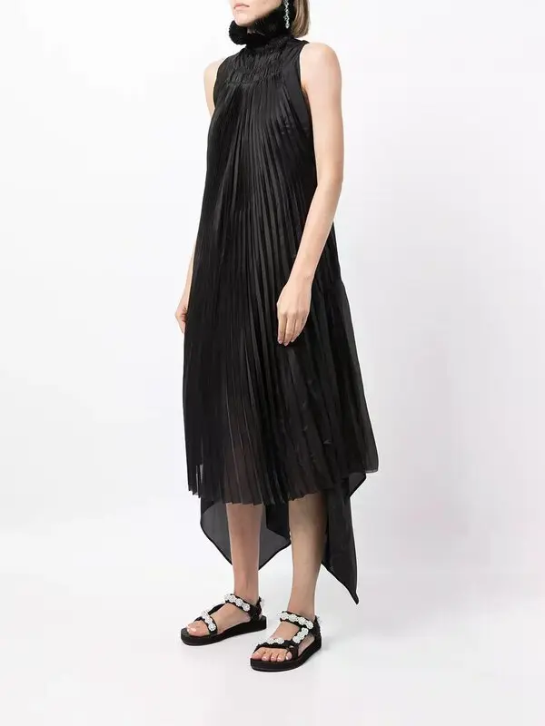 SHANSHAN RUAN Silk Pleated Mock Neck Dress