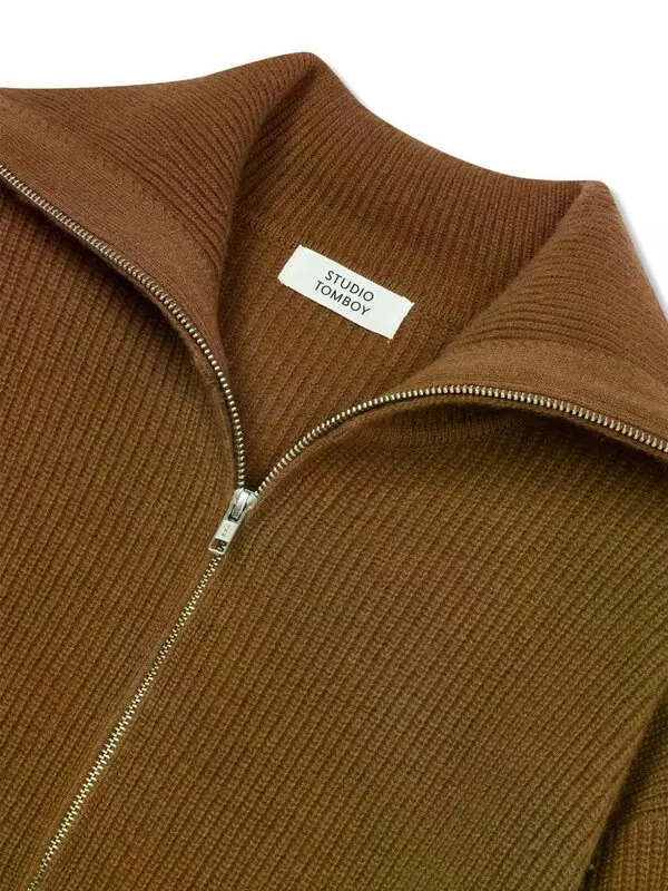 STUDIO TOMBOY Oversized Collar Zip-front Cardigan