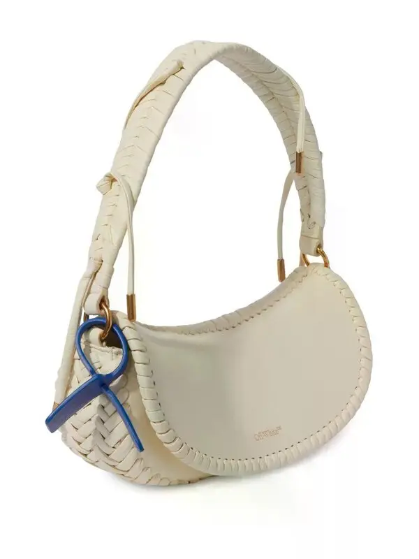 Off-White Woven Leather Shoulder Bag With Signature Zip Tie Tag