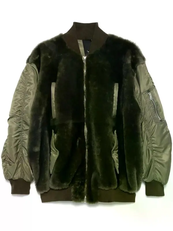 BLANCHA Shearling Bomber Jacket - Green