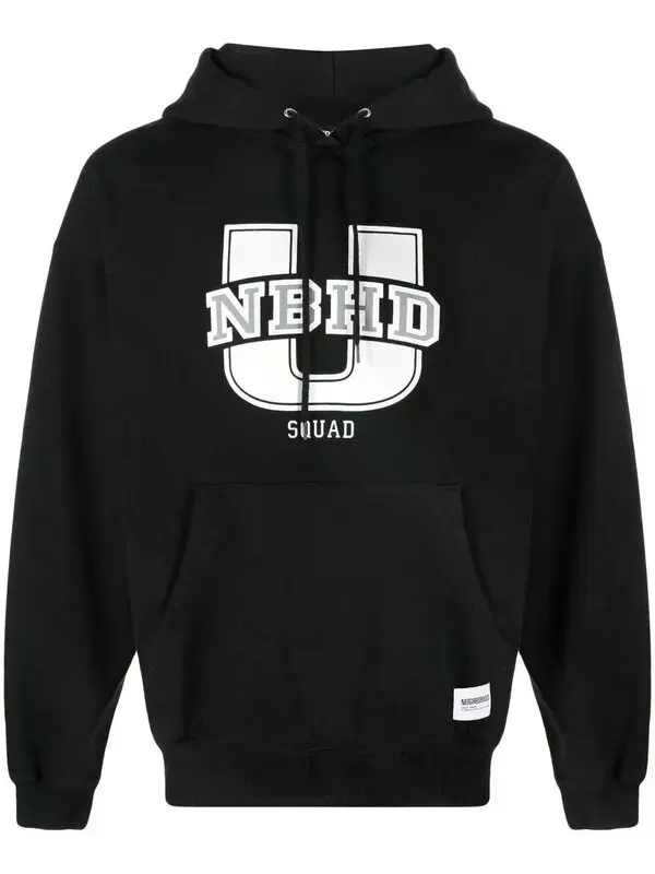 NEIGHBORHOOD Logo Print Cotton Hoodie - Black