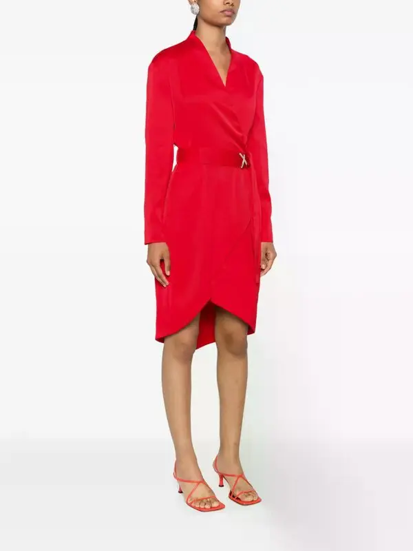 GENNY Belted Wrap Midi Dress - Red